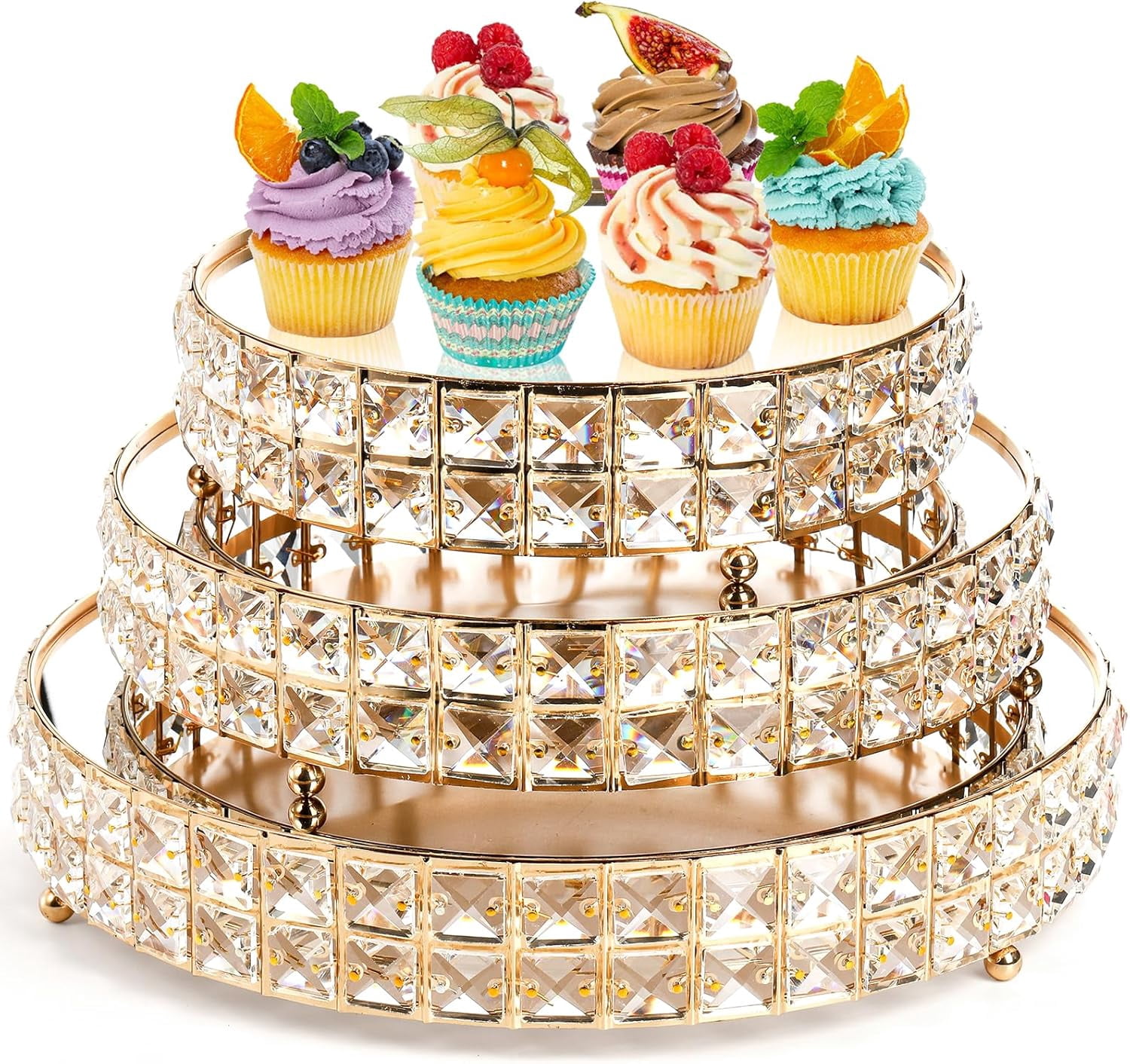 3 Pack Crystal Cake Display Stand with Mirror, 14" 12" 10" Metal ...