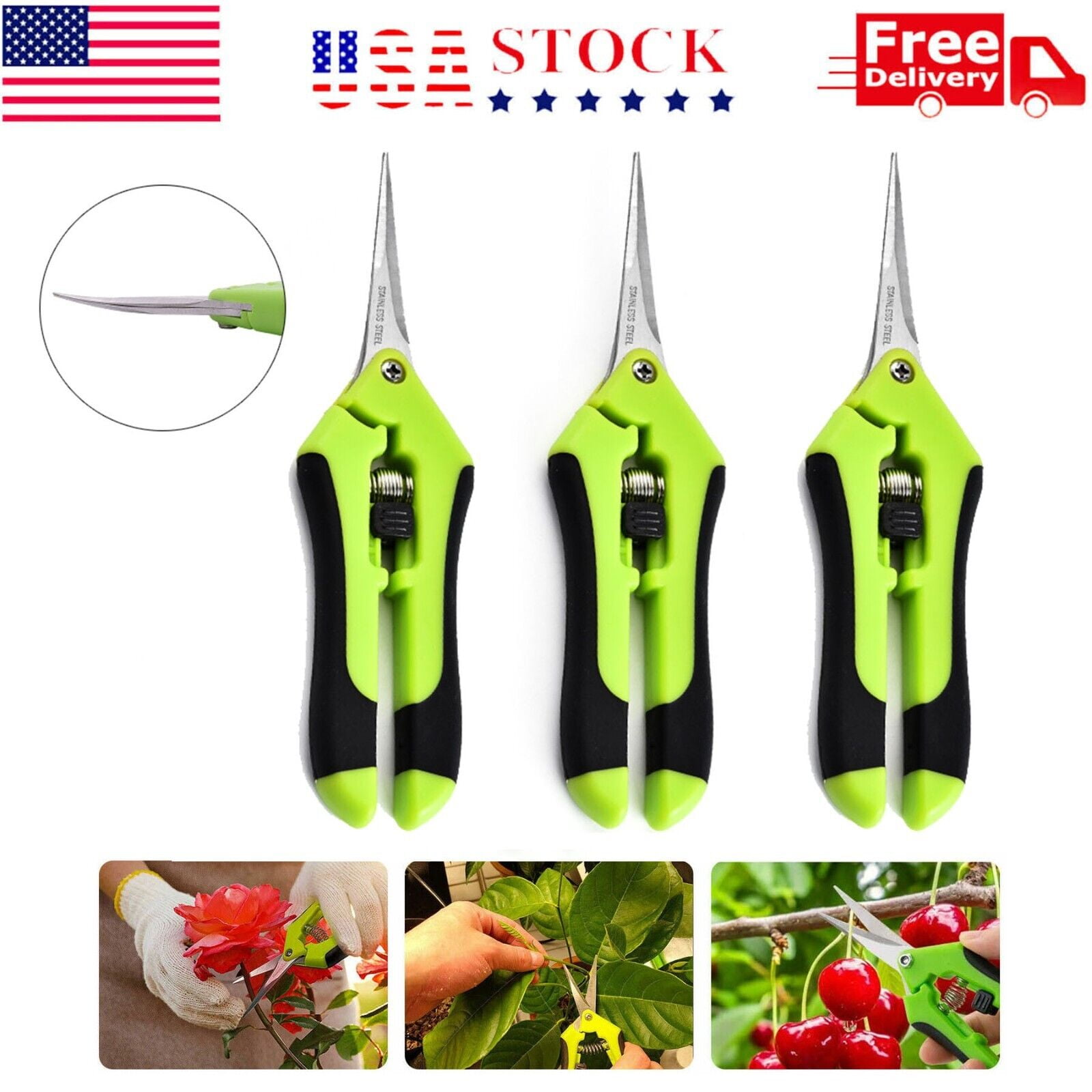 3 Pack Curved Blade Garden Scissors Trimmers Harvest Pruning Plants ...
