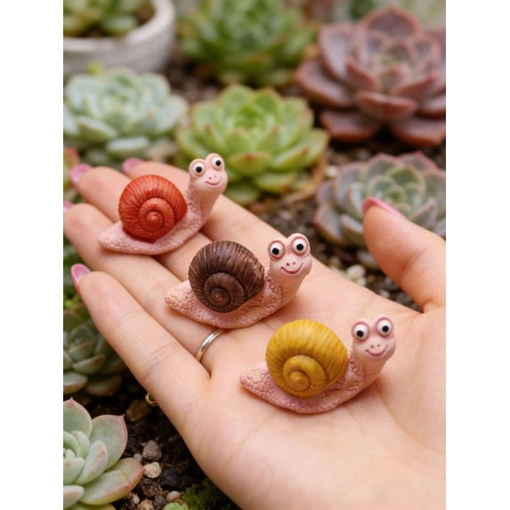 3-Pack Cute Mini Snail Figurines In Resin, Multicolor For Fairy Garden ...