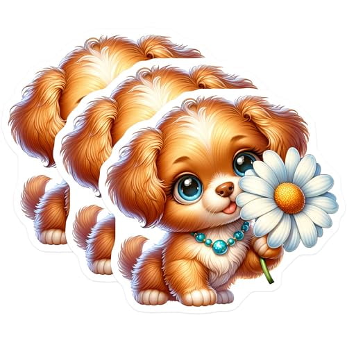 (3 Pack) Cute Puppy Decals - Daisy Flower Dog Decal - Laptop Decal - 3 ...