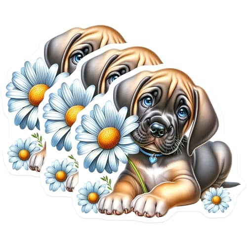 (3 Pack) Cute Puppy Decals - Dog with Daisy - Laptop Decal - 3 Inches ...