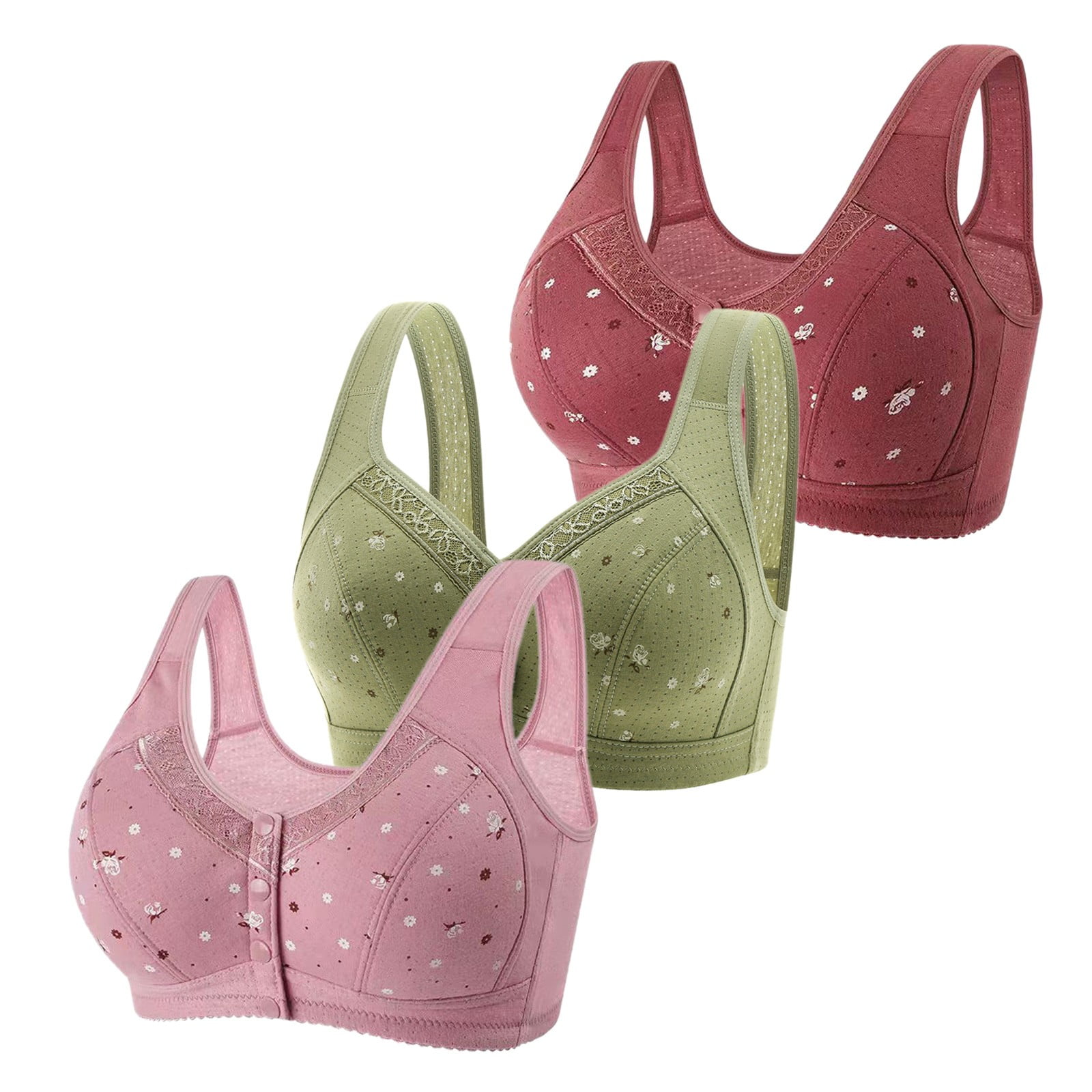 3 Pack Daisy Bra for Seniors Front Closure Seniors Floral Lace Everyday ...