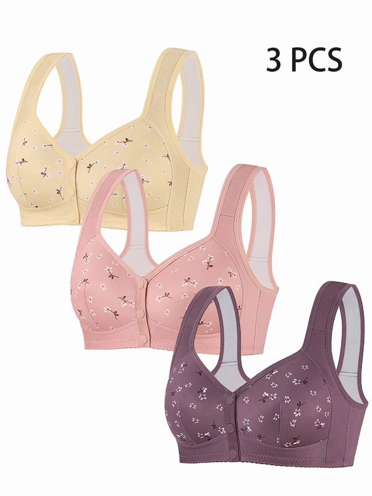 3 Pack Daisy Bras For Older Women Plus Size No Underwire Full Coverage ...