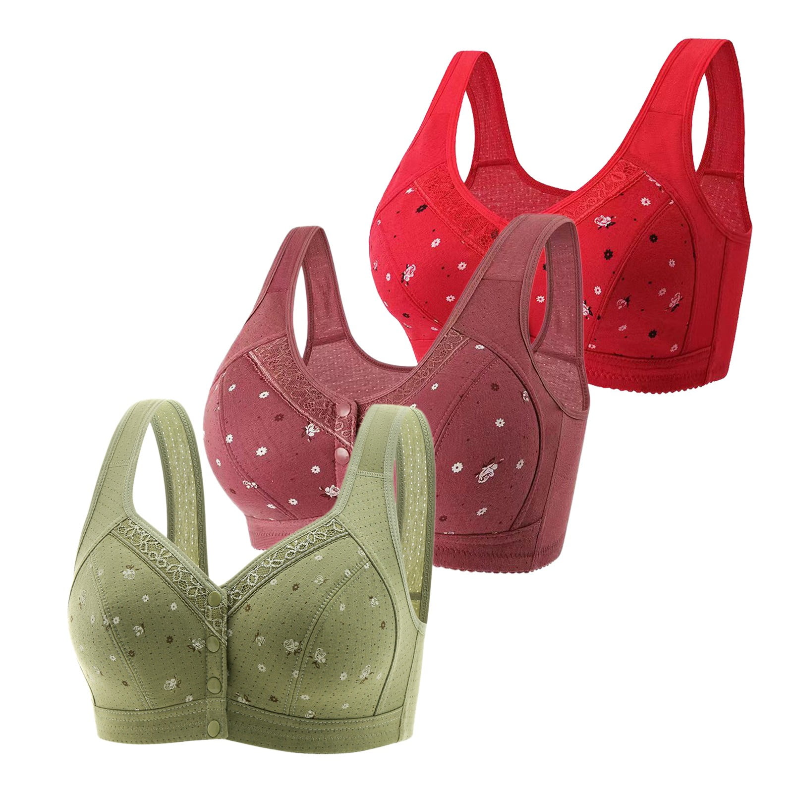3 Pack Daisy Bras For Older Women Front Closure Comfortable Bra For Seniors Comfort Bras For