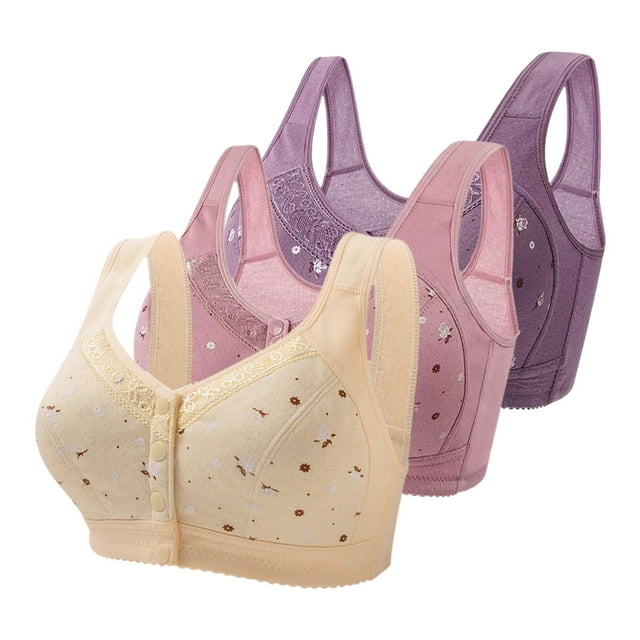 3 Pack Daisy Bras For Older Women Front Closure Cotton Front Button