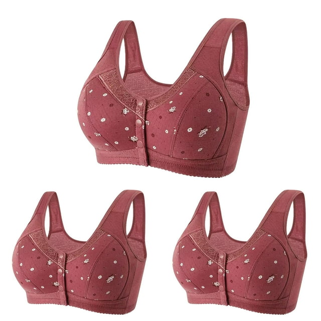 3 Pack Daisy Bras for Older Women, 2024 Comfortable Convenient Front Close Button Cotton Bras ...