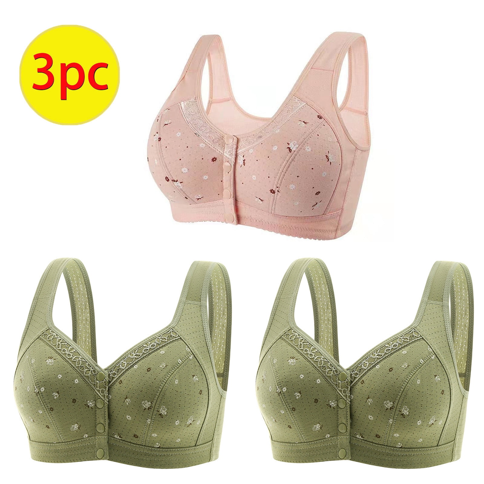 3 Pack Daisy Bras for Women, Cozy Seamless Everyday Bra, Cotton Front ...