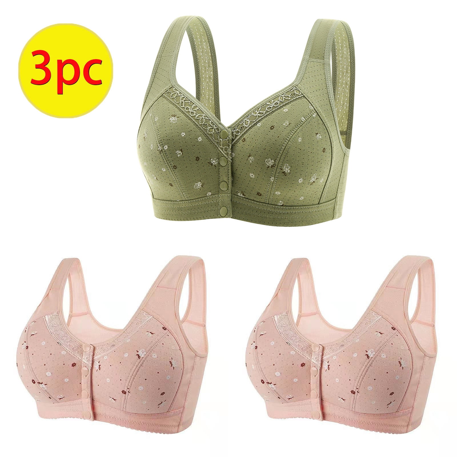 3 Pack Daisy Bras for Women, Cozy Seamless Everyday Bra, Cotton Front ...