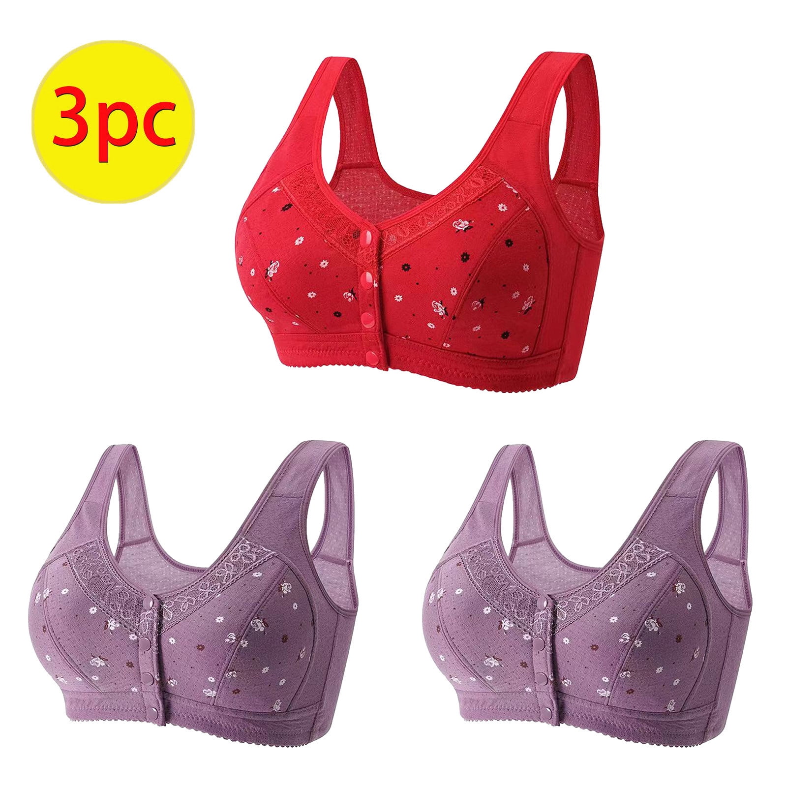 3 Pack Daisy Bras for Women, Cozy Seamless Everyday Bra, Cotton Front ...