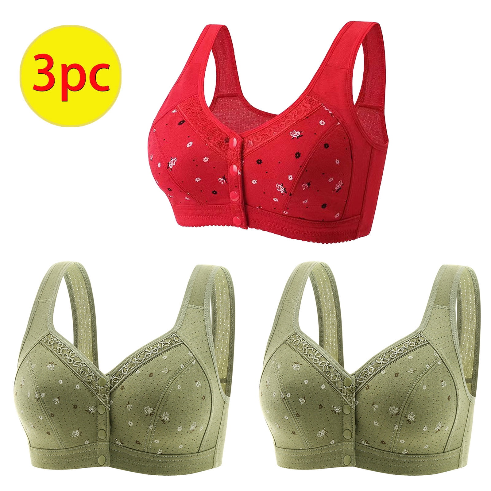 3 Pack Daisy Bras for Women, Cozy Seamless Everyday Bra, Cotton Front ...