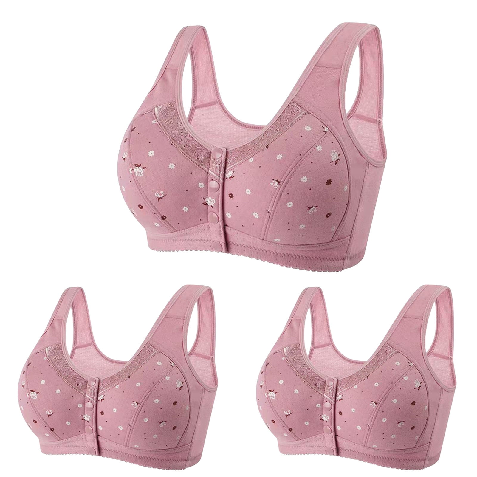 3 Pack Daisy Bras for Women Front Snaps Closure Wireless Cotton Bra ...