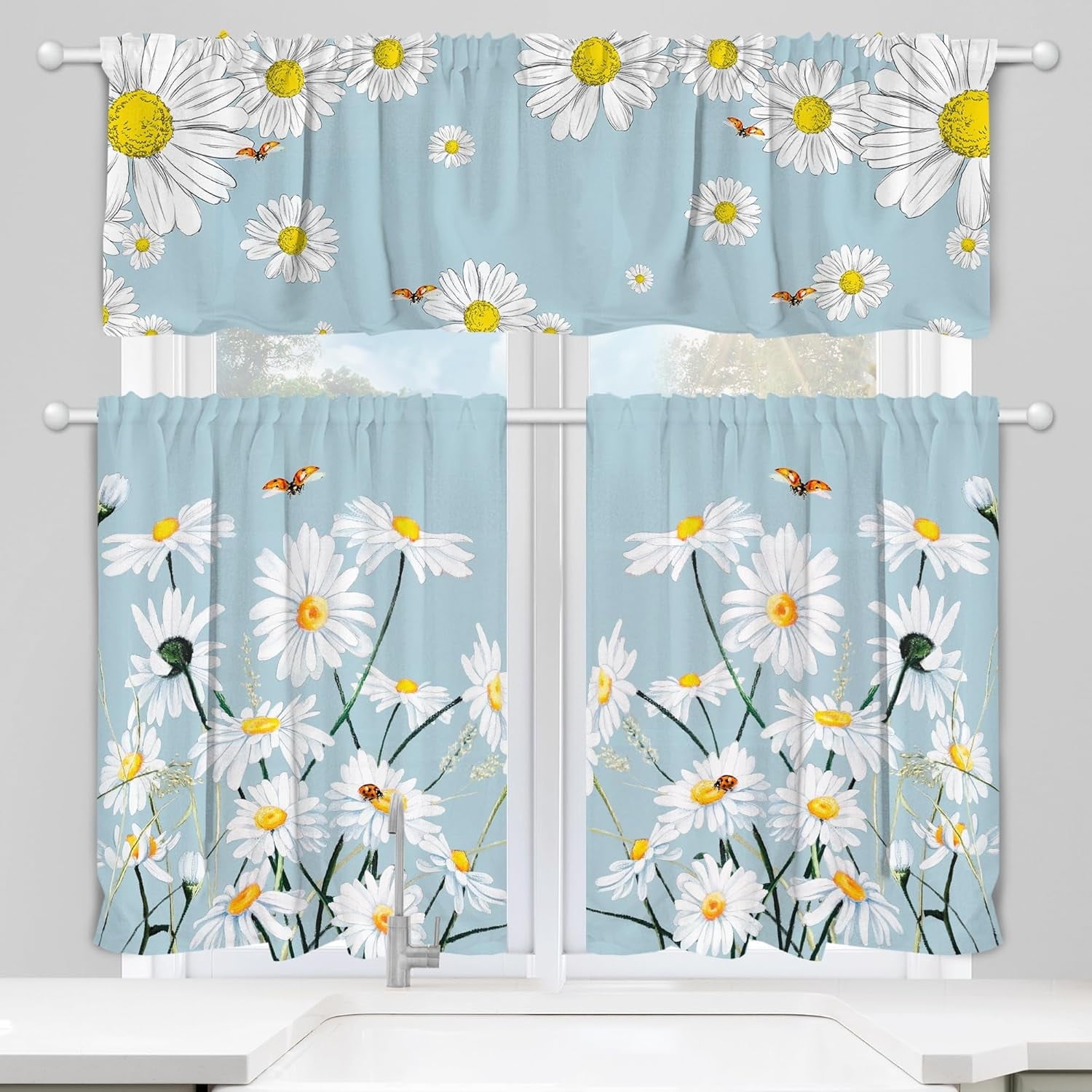 3 Pack Daisy Kitchen Curtains 54x36 inch - Curtains for Bedroom as ...