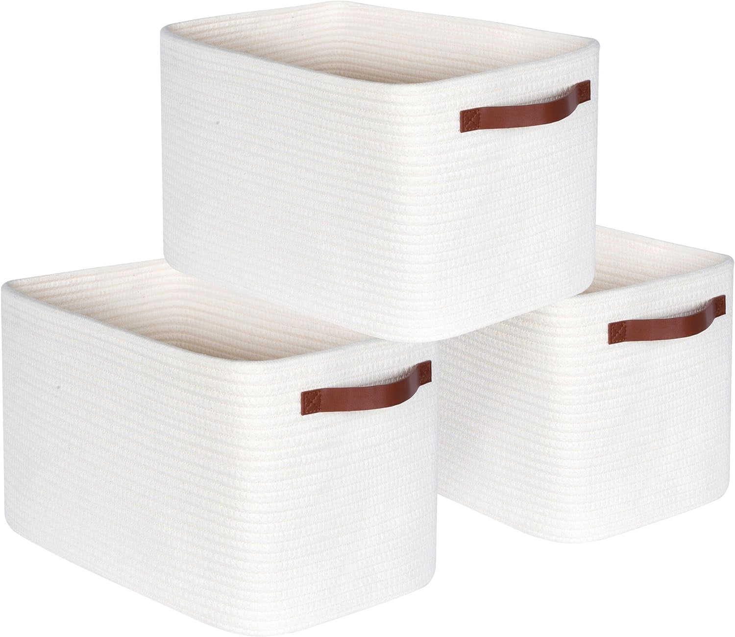3-Pack Decorative Woven Storage Baskets for Shelves, Cube Bin Box for ...