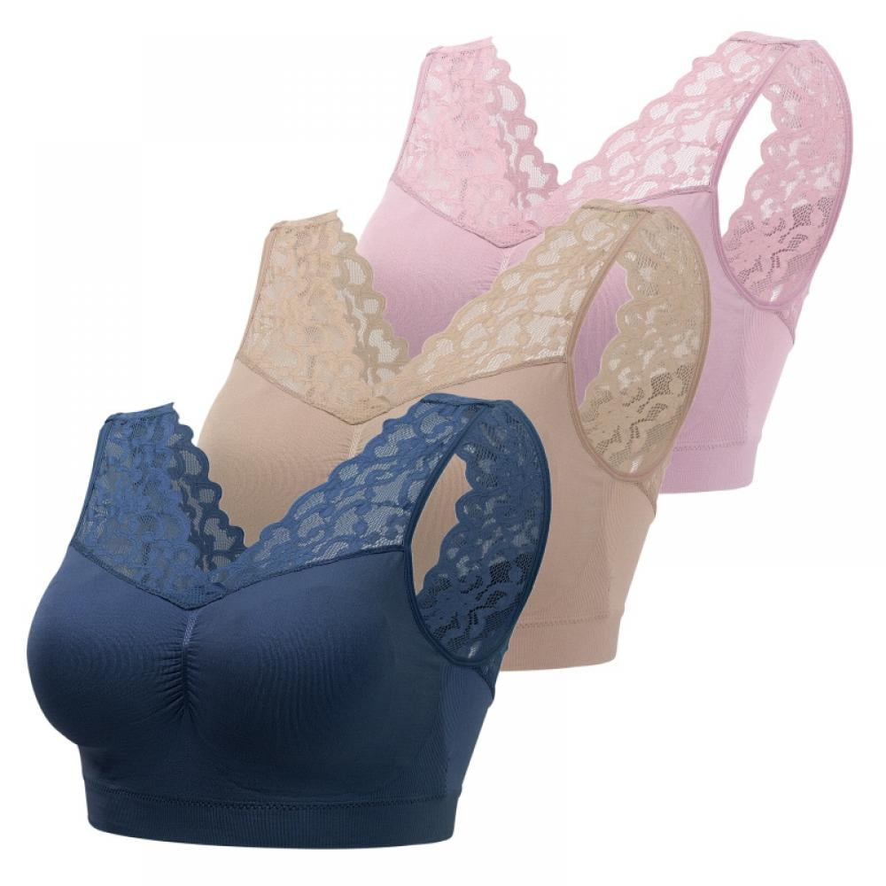 3 Pack Deep V Neck Lace Sports Bra Push Up Padded Yoga Brassiere ...