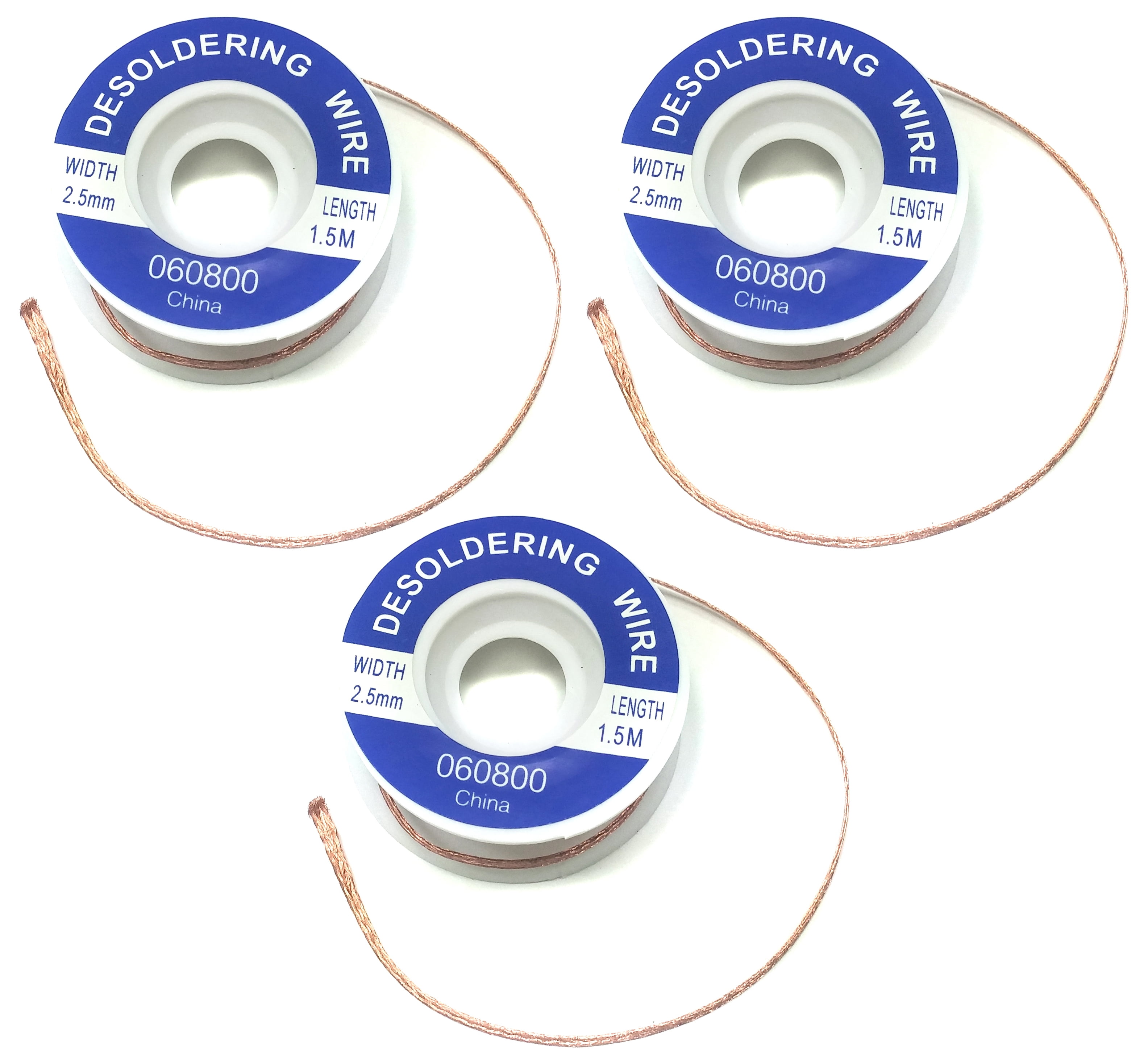 3 Pack Quick-acting Desoldering Wick, 2.5mm Width, 5ft Length with Pure Copper Braid for Faster ...