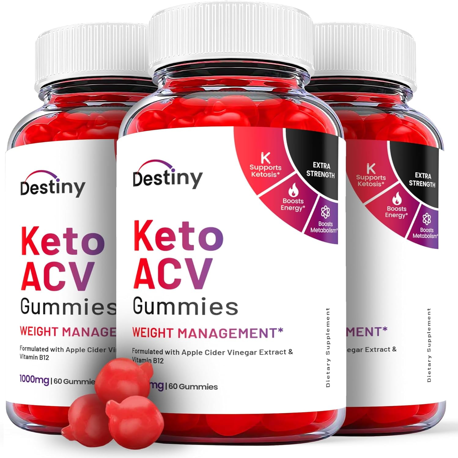 (3 Pack) Destiny Keto ACV Gummies - Apple Cider Vinegar Supplement for ...