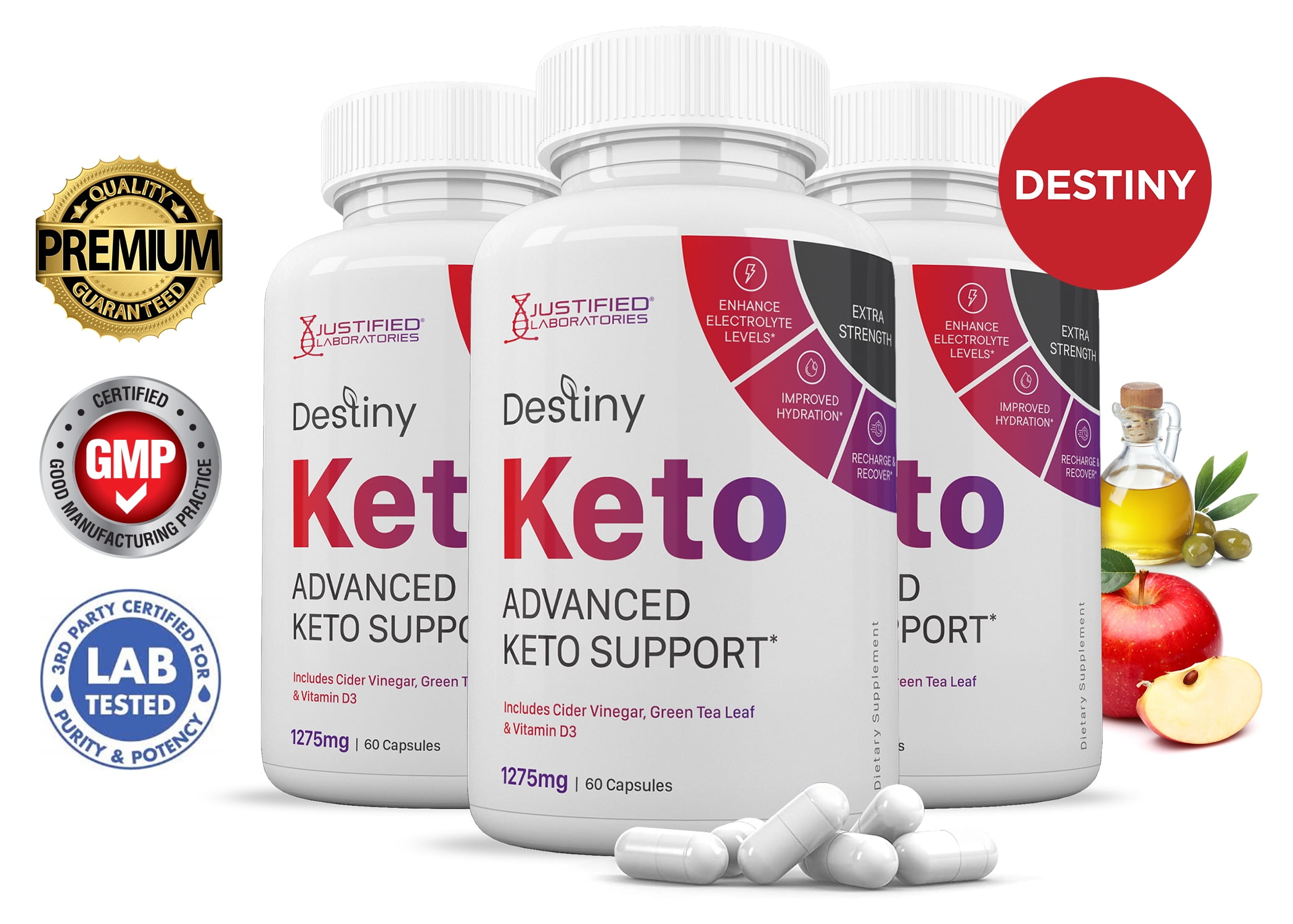 (3 Pack) Destiny Keto ACV Pills 1275mg Alternative to Gummies Dietary ...