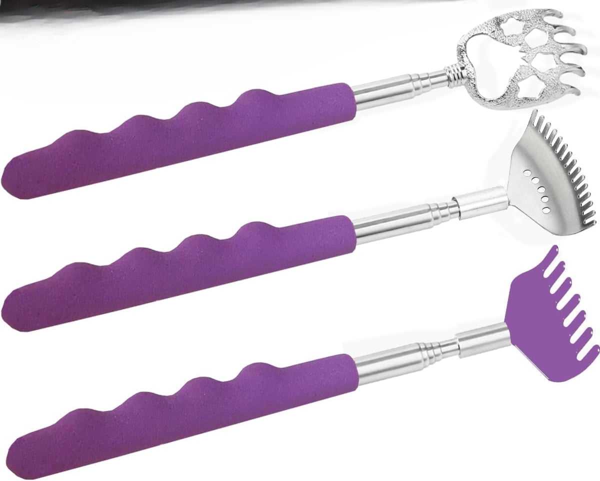 3 Pack Different Back Scratcher Metal Portable Telescoping with Rubber ...