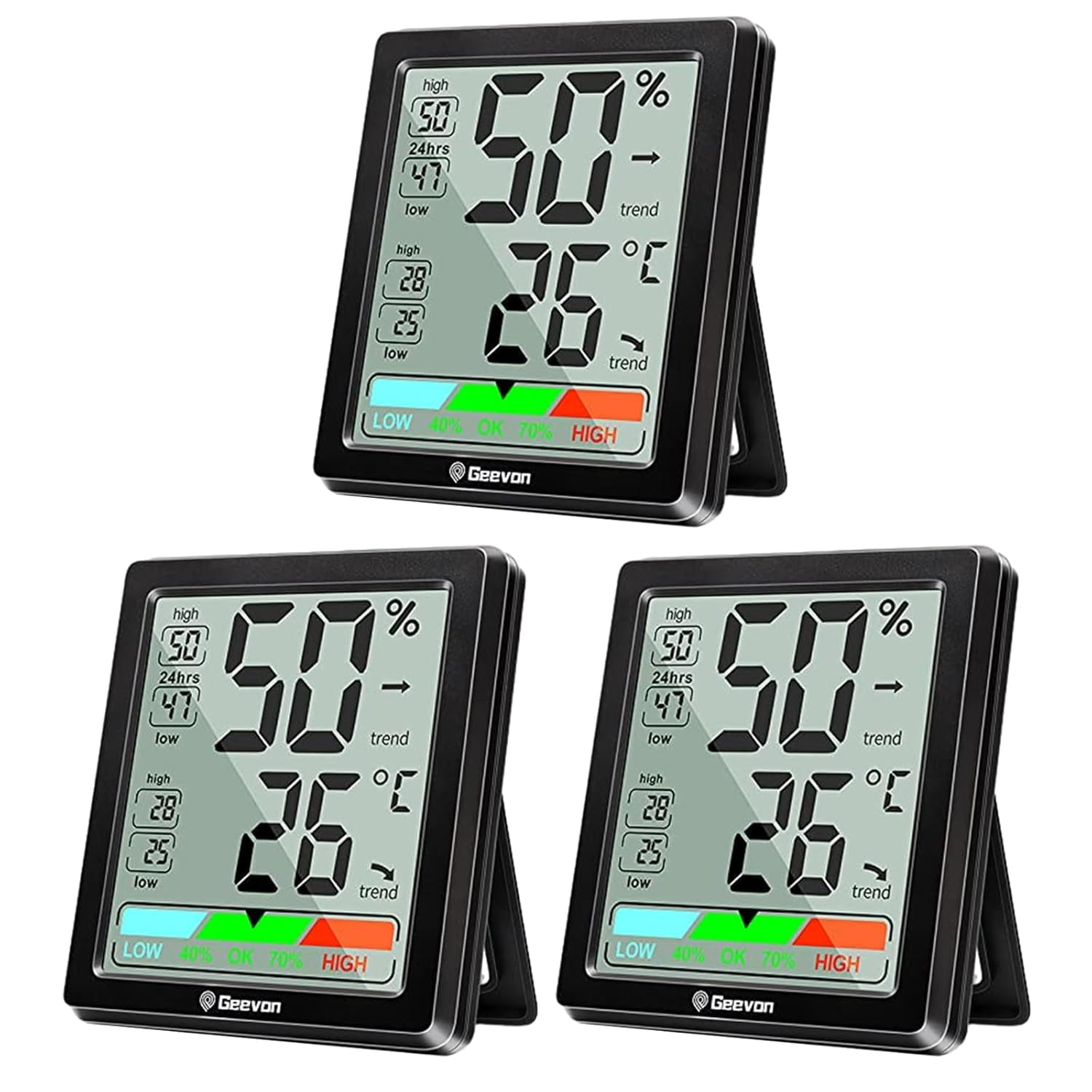 3 Pack Digital Thermometer, Indoor Hygrometer with Large Digital ...