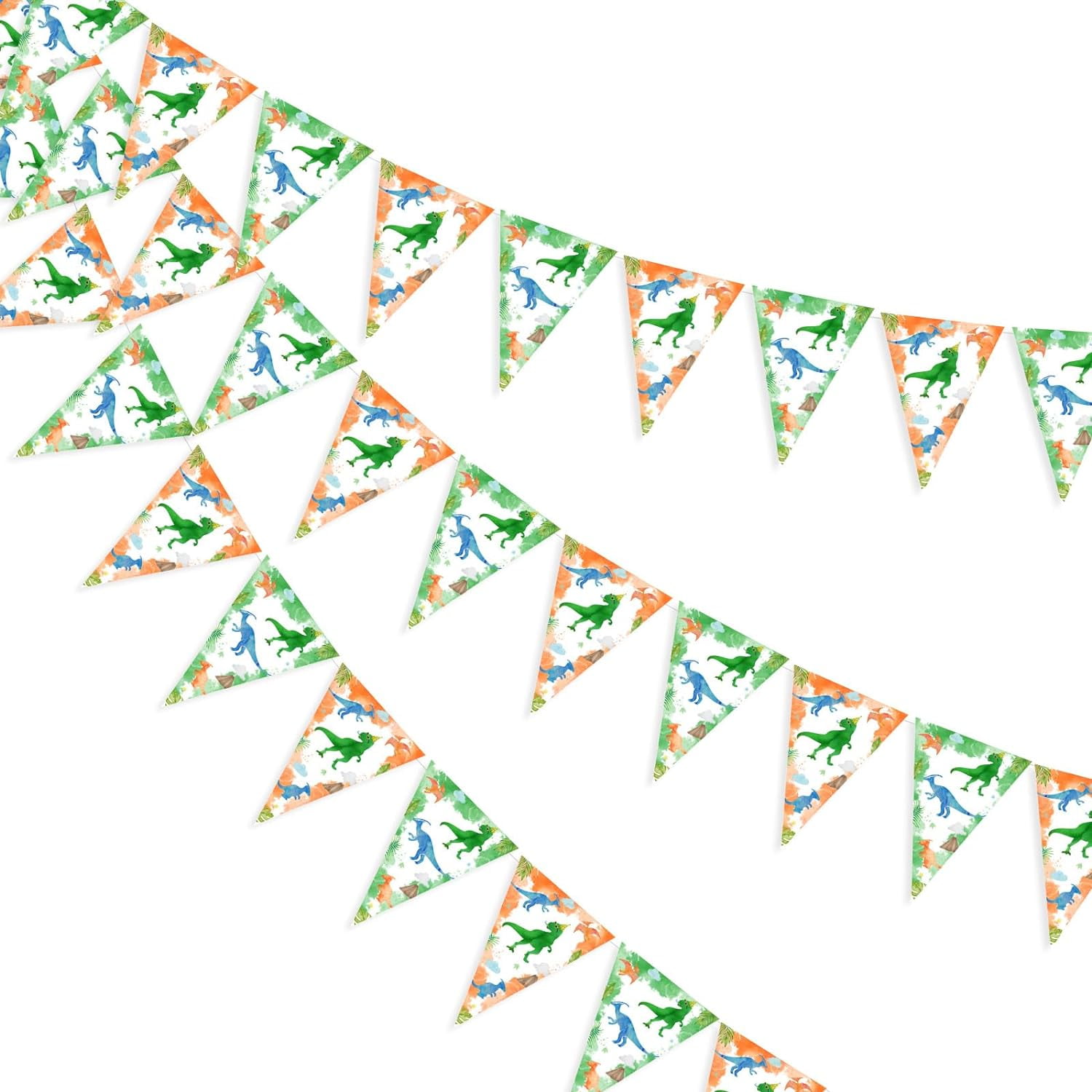 3 Pack Dinosaur Triangle Pennant Banners, Watercolor Jurassic Dino ...