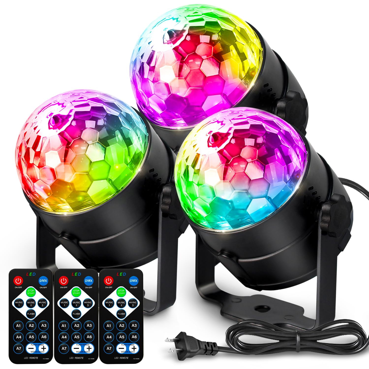 [3-Pack] Disco Ball DJ Party Lights SMRSound Activated with Remote ...