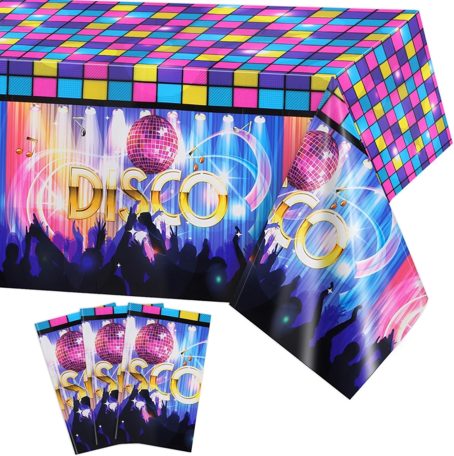 3 Pack Disco Tablecloths 87x51in, Disco Fever Plastic Table Cover for ...