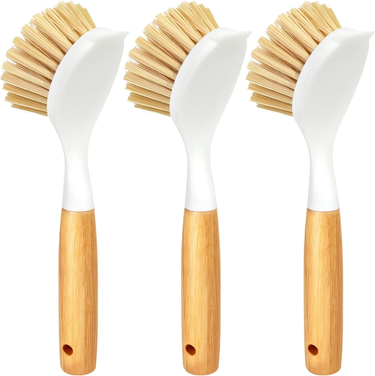 3 Pack Dish Brush Set with Bamboo Handle, Kitchen Brushes for Cleaning ...