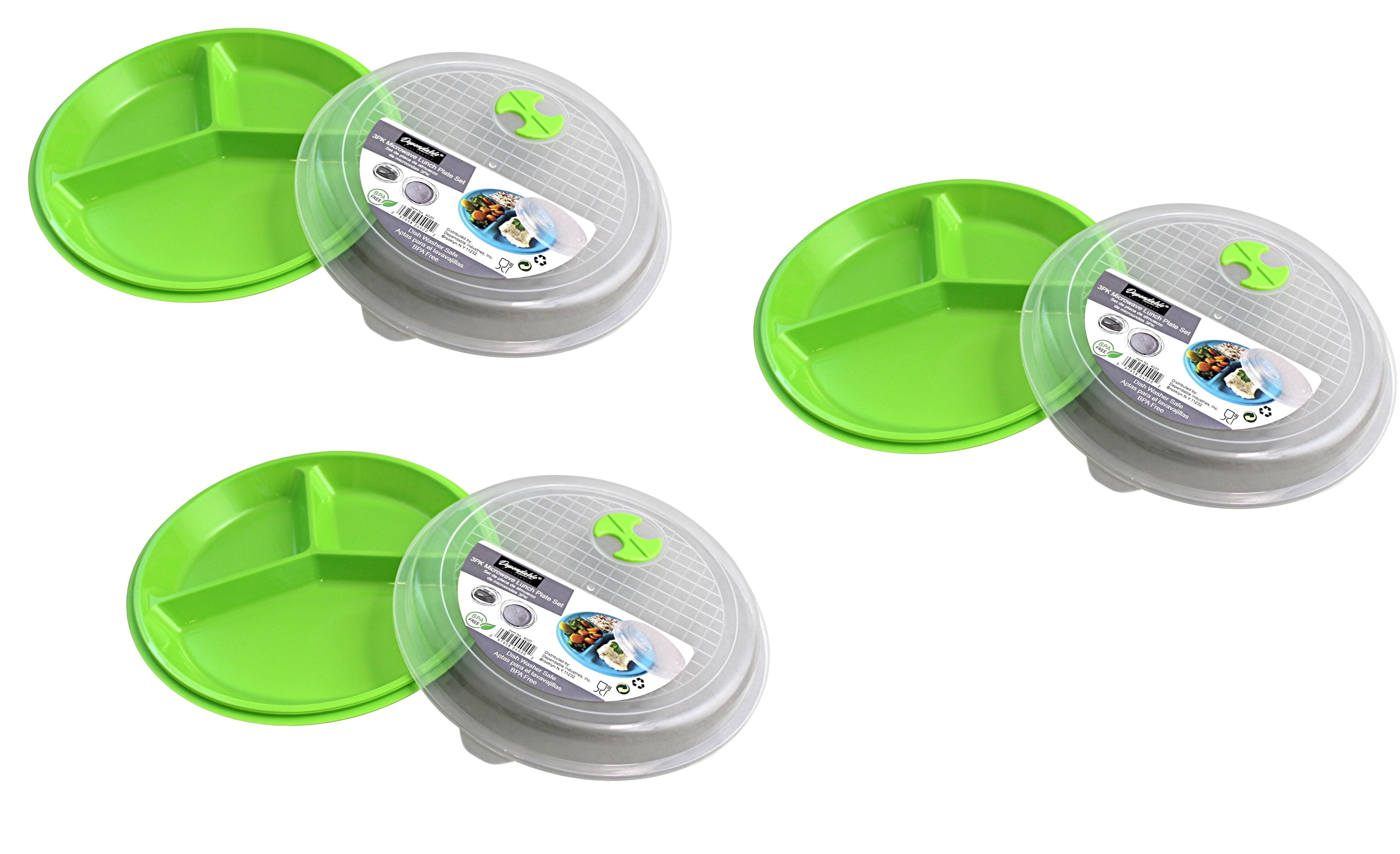 3-Pack Divided Microwave Plates with Vented Lids BPA-Free Green ...