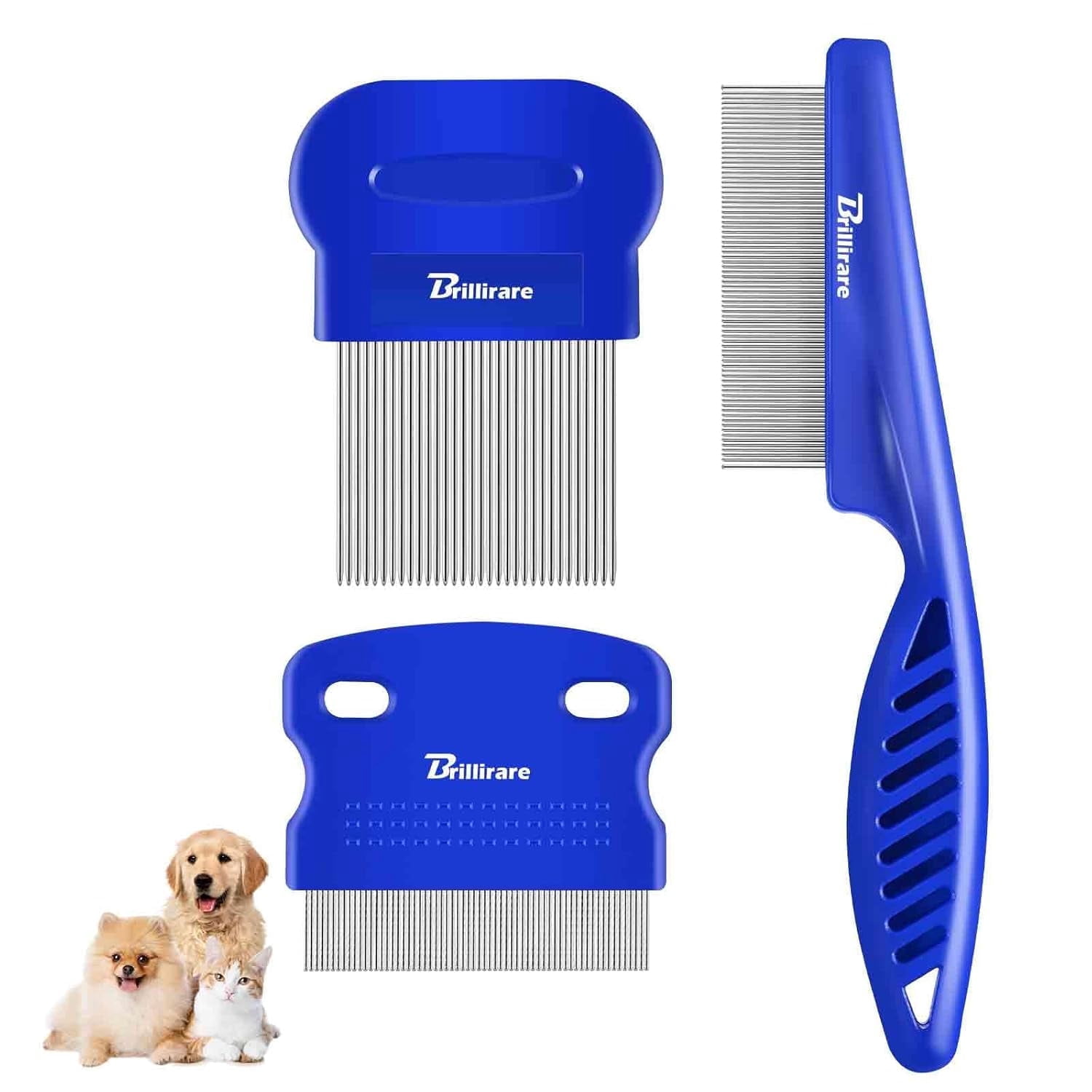 3 Pack Dog Grooming Comb, Flea Lice Pet Combs, Stainless Steel Cat ...