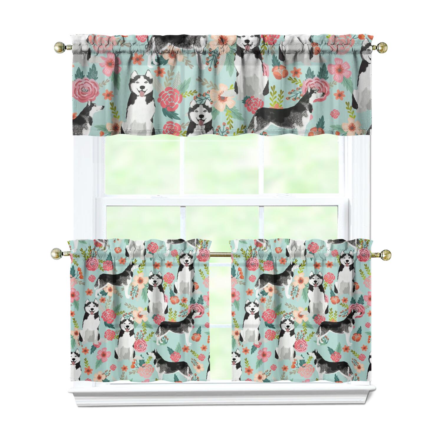 3 Pack Dog Lovers Kitchen Curtains - Artistic Paw Print & Bone Design ...