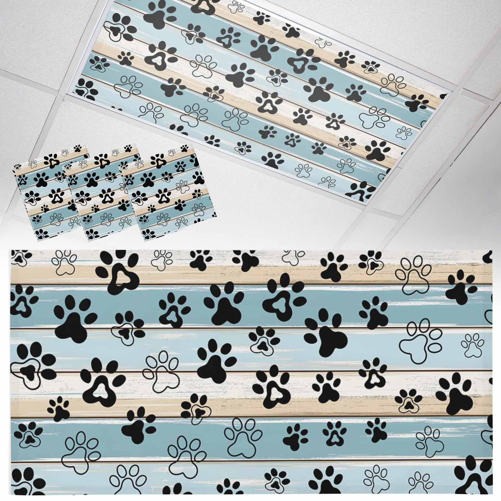 3 Pack Dog Paw Fluorescent Light Covers for Ceiling Lights Blue Wood ...