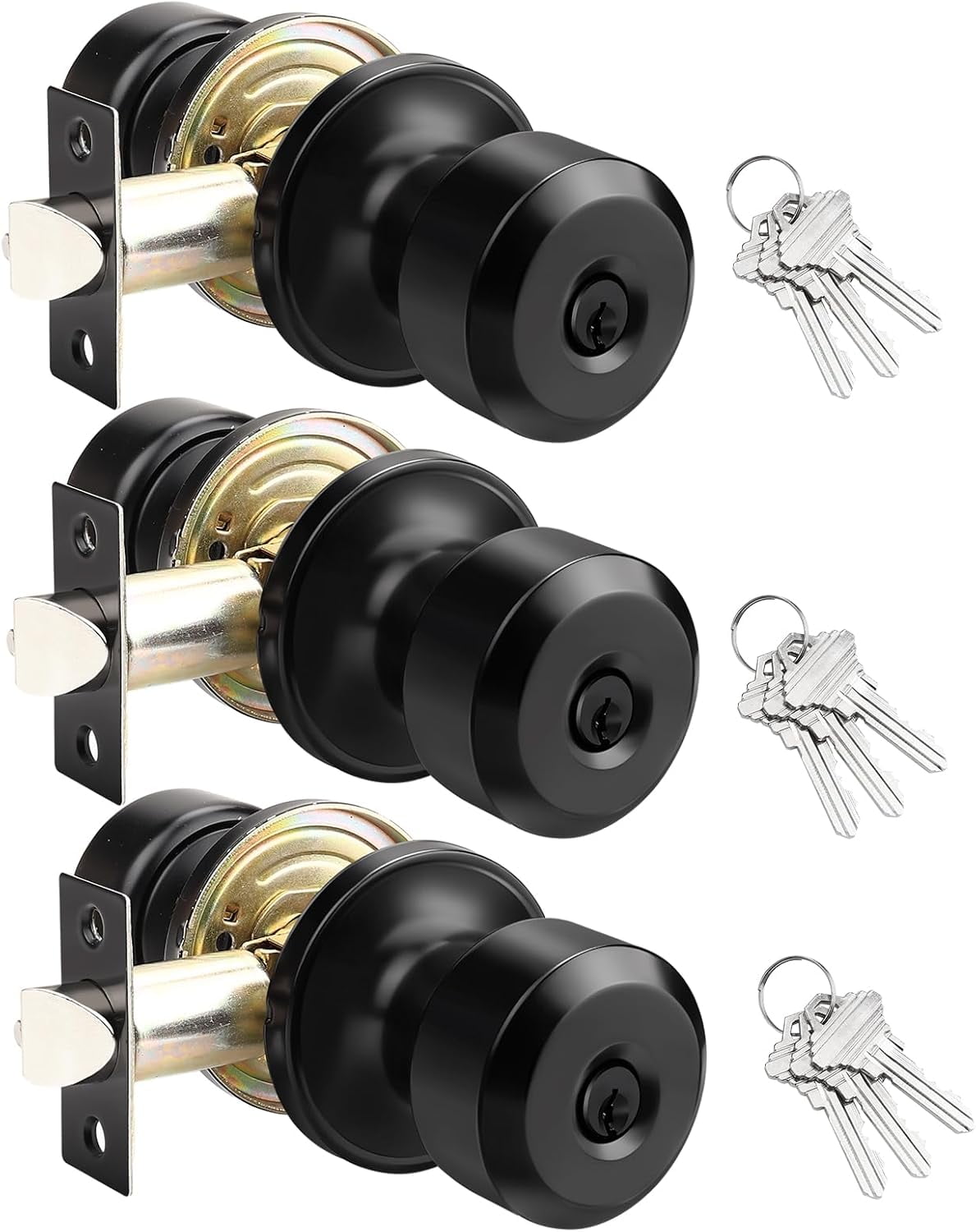 The 3 Pack Door Knob with Lock and Key(Keyed Alike, Keyed Entry Door ...