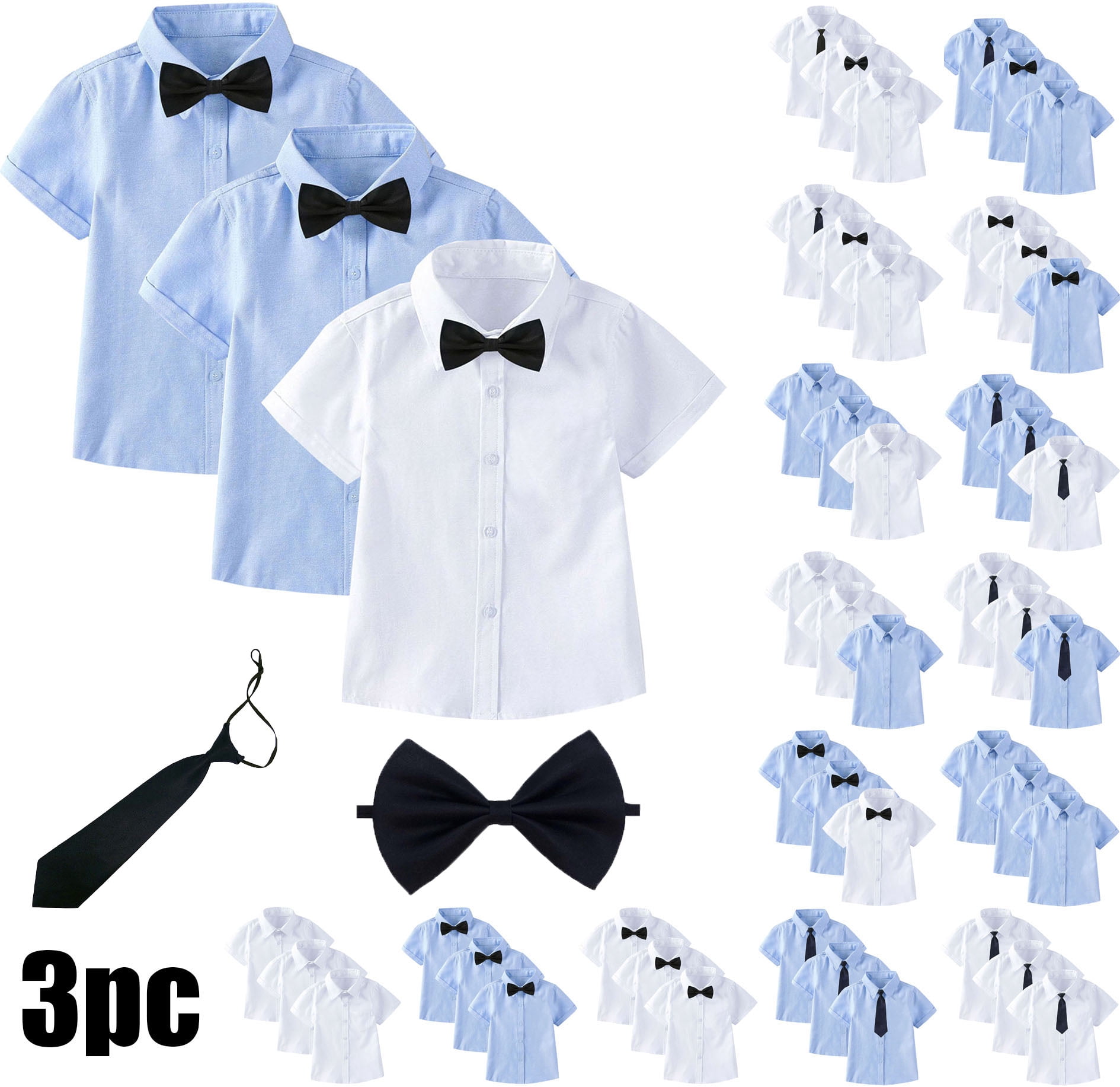 3 Pack Dress Shirts for Toddlers Boys Button Down Summer Tops with 3 ...