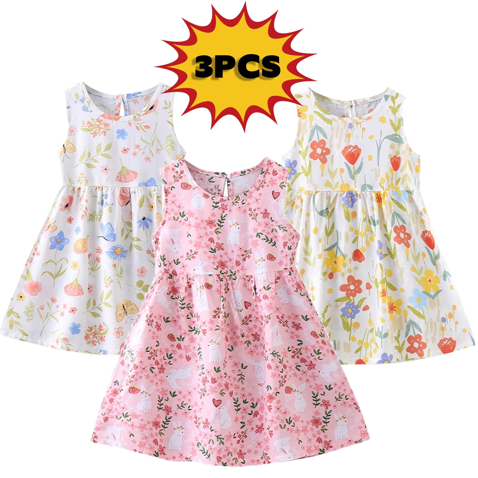 3 Pack Dresses for Girls Easter Outfits - Toddler Girl Summer Dresses ...