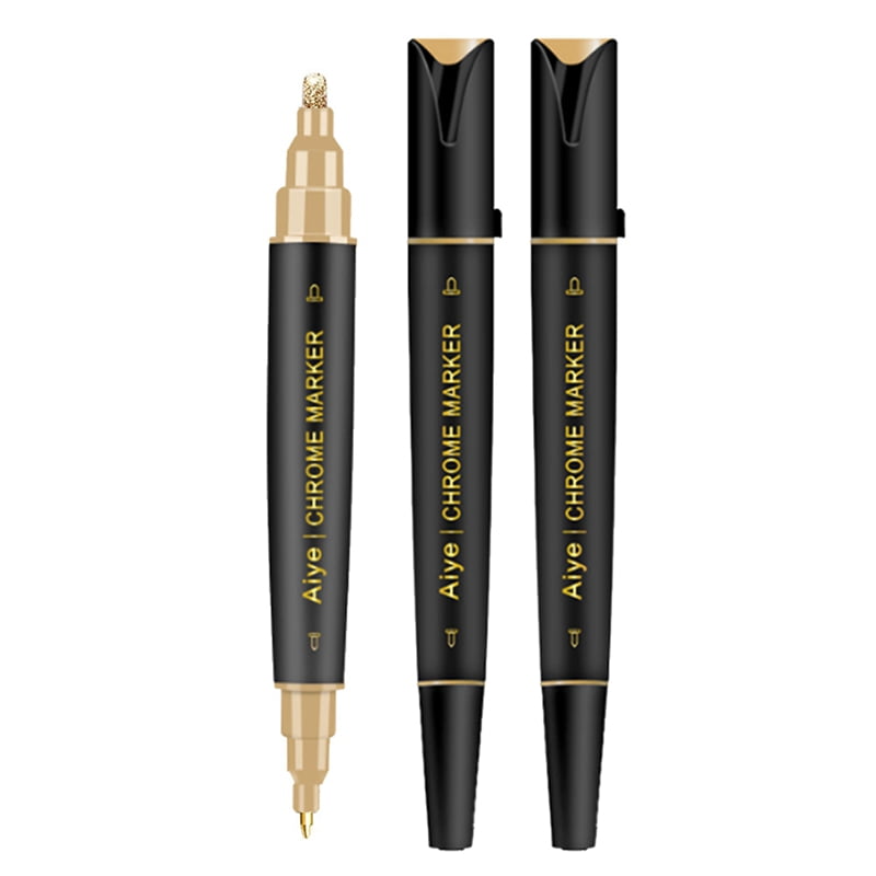 3 Pack Dual Tip Liquid Gold Chrome Markers, Permanent Shiny Marker Pen ...