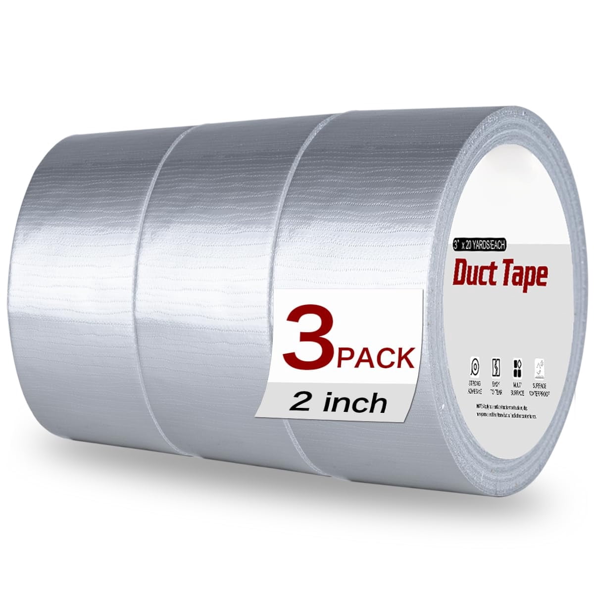 3 Pack Duct Tape Heavy Duty Waterproof, Strong Adhesive Silver Duct ...
