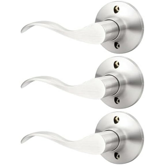 3 Pack Dummy Door Handles Satin Nickel Left-Handed Door Levers Wave ...