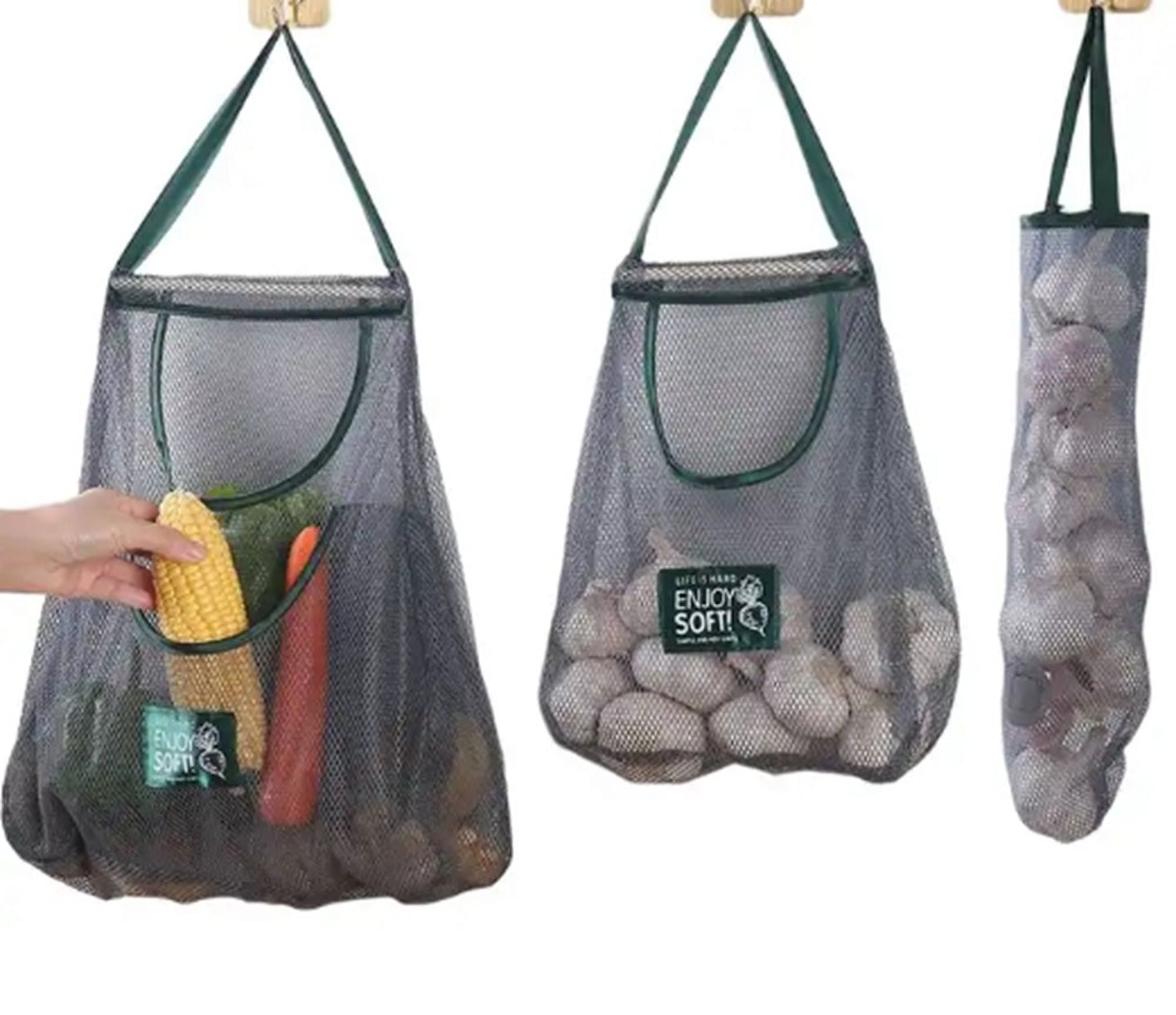 3-Pack Durable Reusable Hanging Mesh Storage Bags for Fruits ...