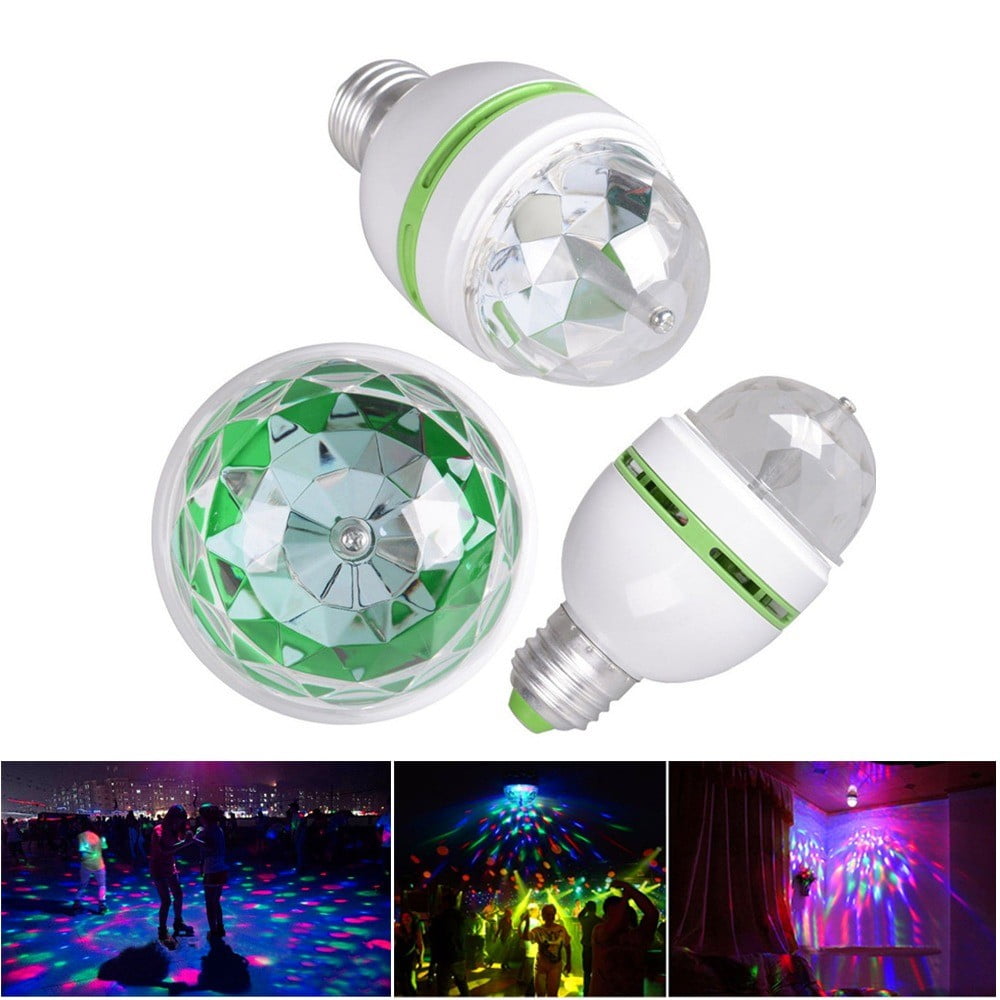 3 Pack E27 RGB Crystal Ball LED Stage Light Bulb Auto Rotating Color ...