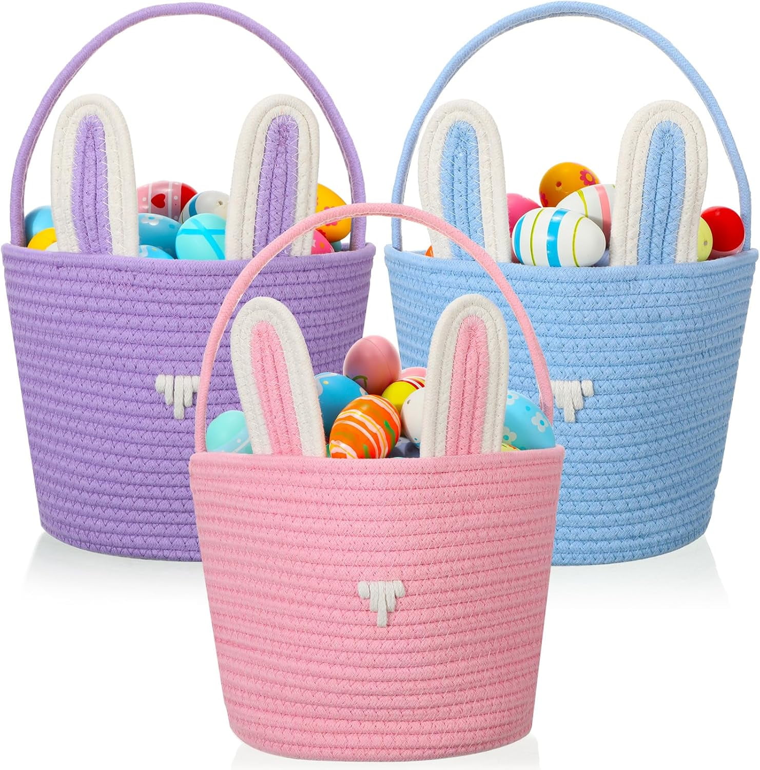 3 Pack Easter Baskets Easter Eggs Basket Bunny Basket with Rabbit Ears ...
