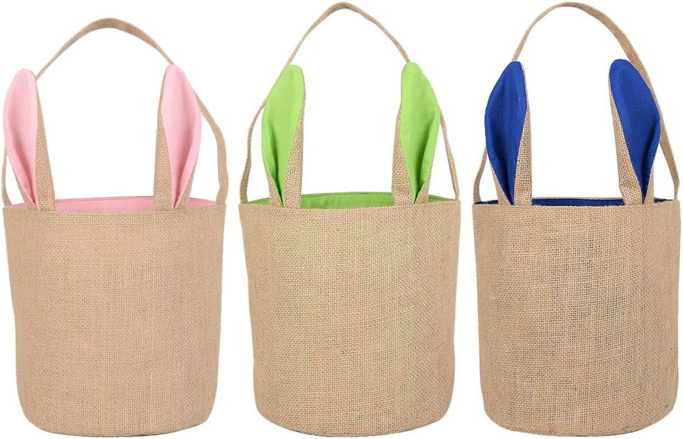 3 Pack Easter Bunny Bags, Rabbit Ear Easter Baskets Burlap Jute Cloth ...