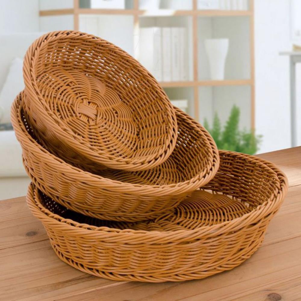 3 Pack Easter Woven Bread Basket, Round Imitation Rattan Fruit Basket ...