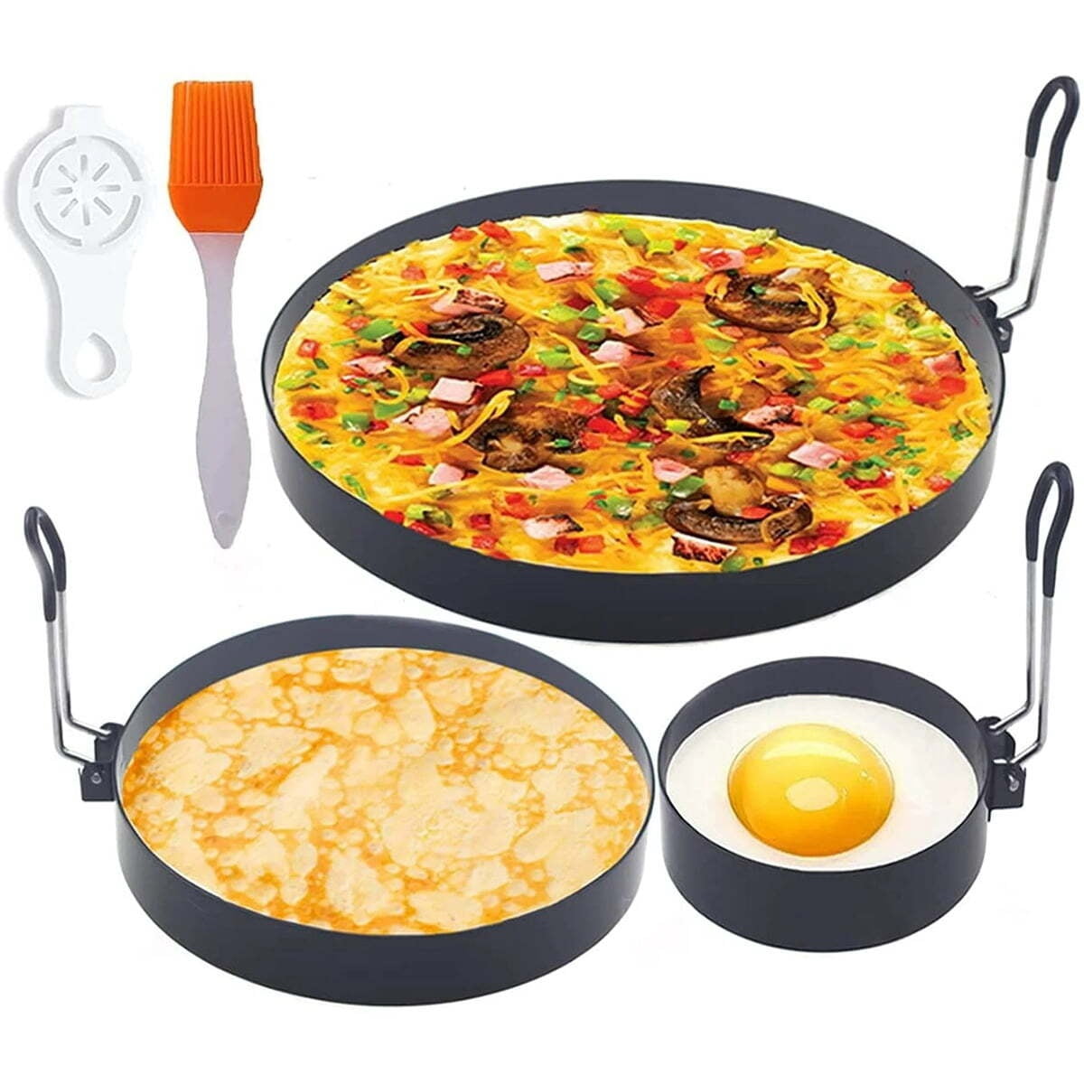 3 Pack Egg Rings Mold for Griddle, 8" Omelette Pancake Mold, with Oil ...