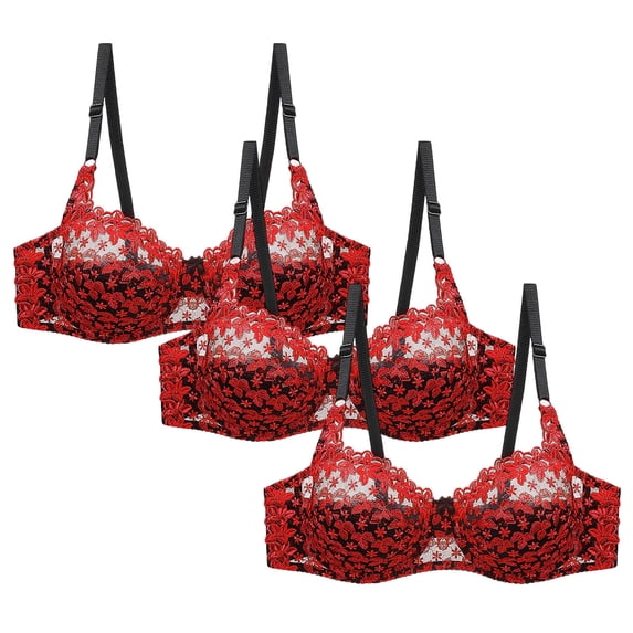 3-Pack Embroidered Lace Underwire Bras for Women Summer Thin Full ...