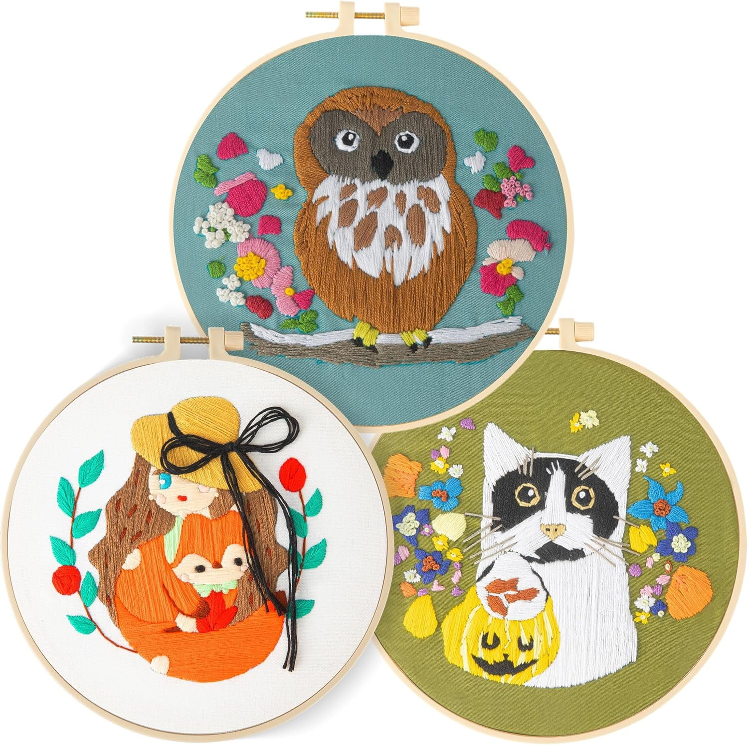 3 Pack Embroidery Kit for Beginners Adults, Adult Starter Cross Stitch ...