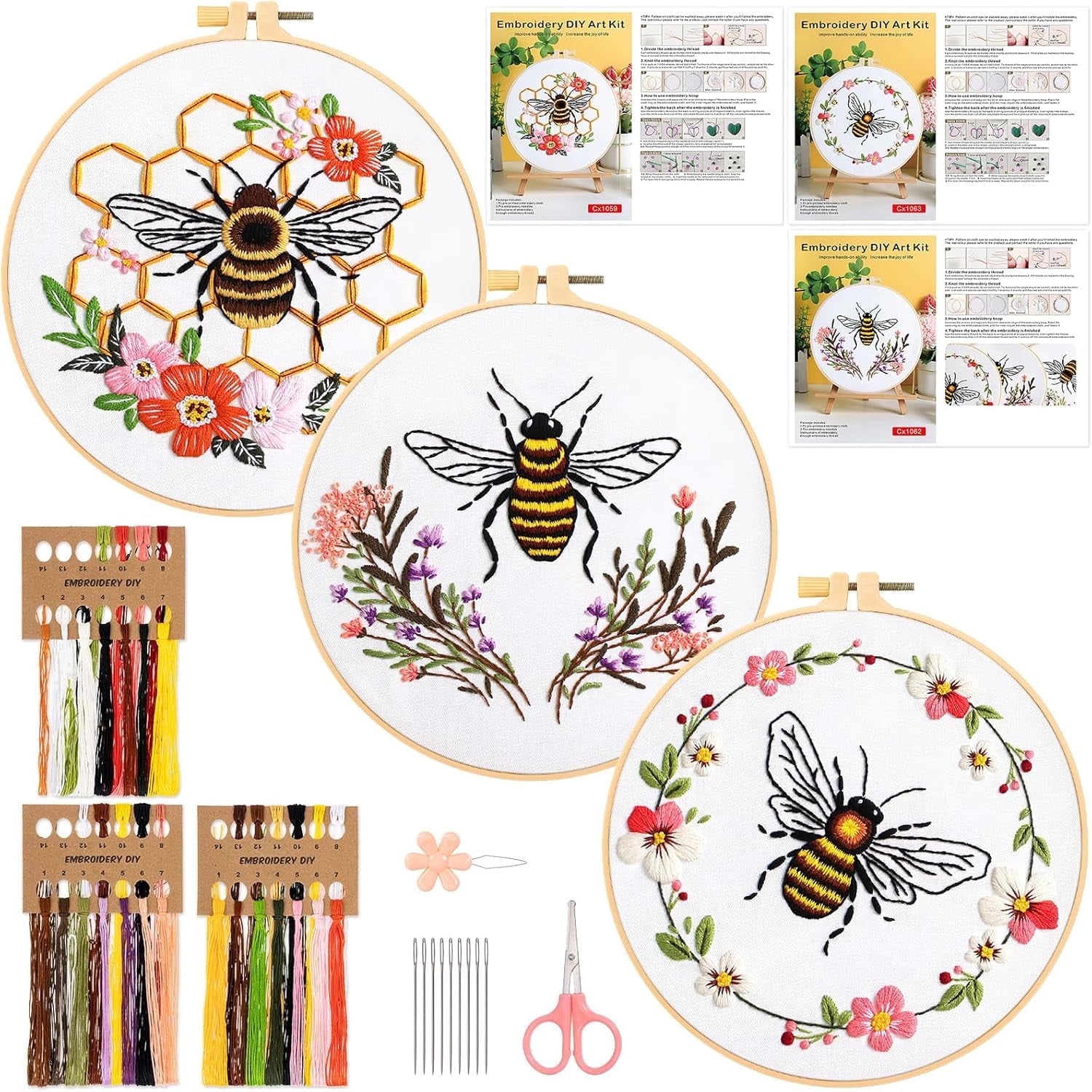 3 Pack Embroidery Kit for Beginners, Sewing Cross Stitch Starter Set ...