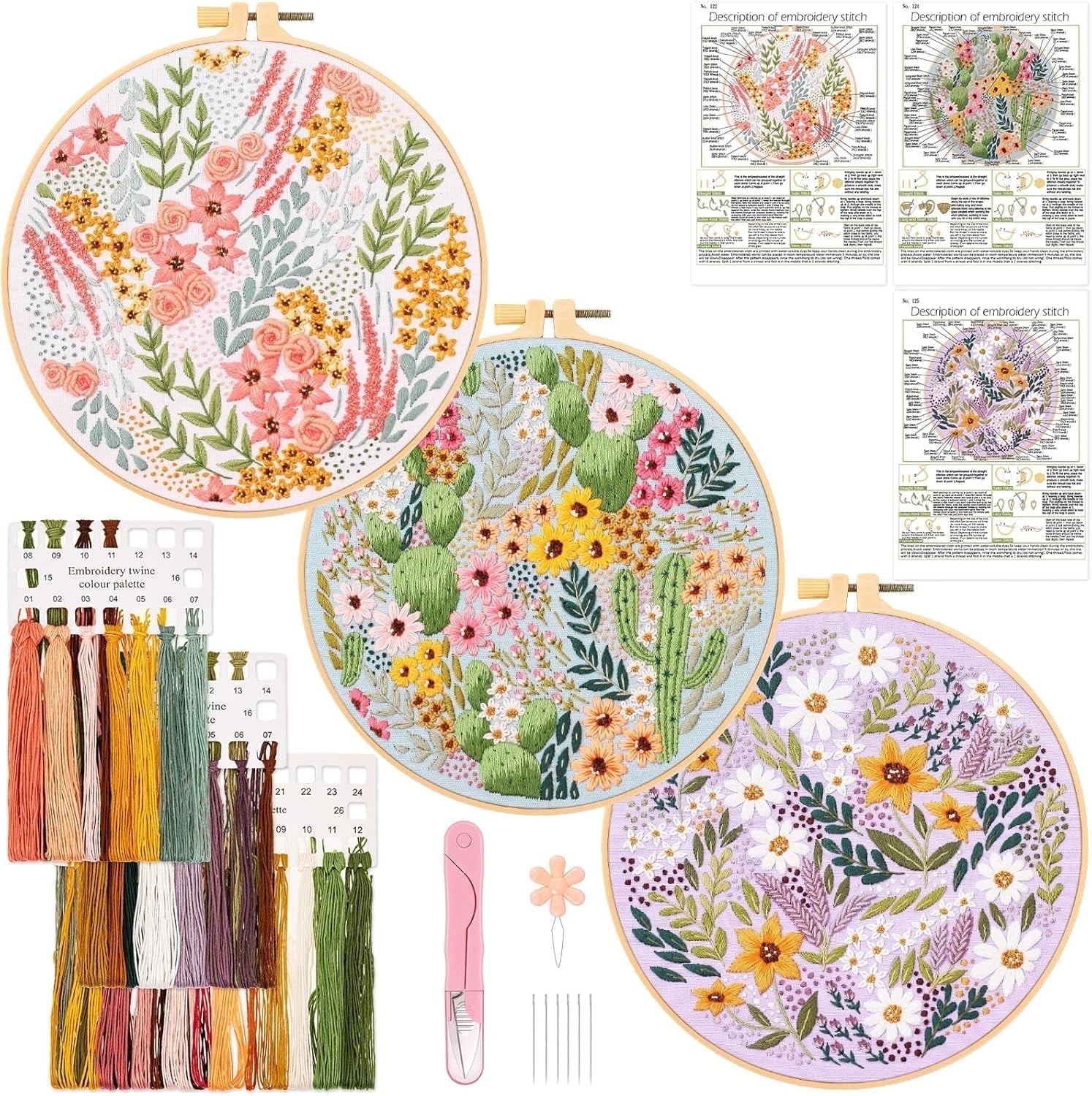 VETPW, 3 Pack Embroidery Kit for Beginners, Cross Stitch Starter Set ...