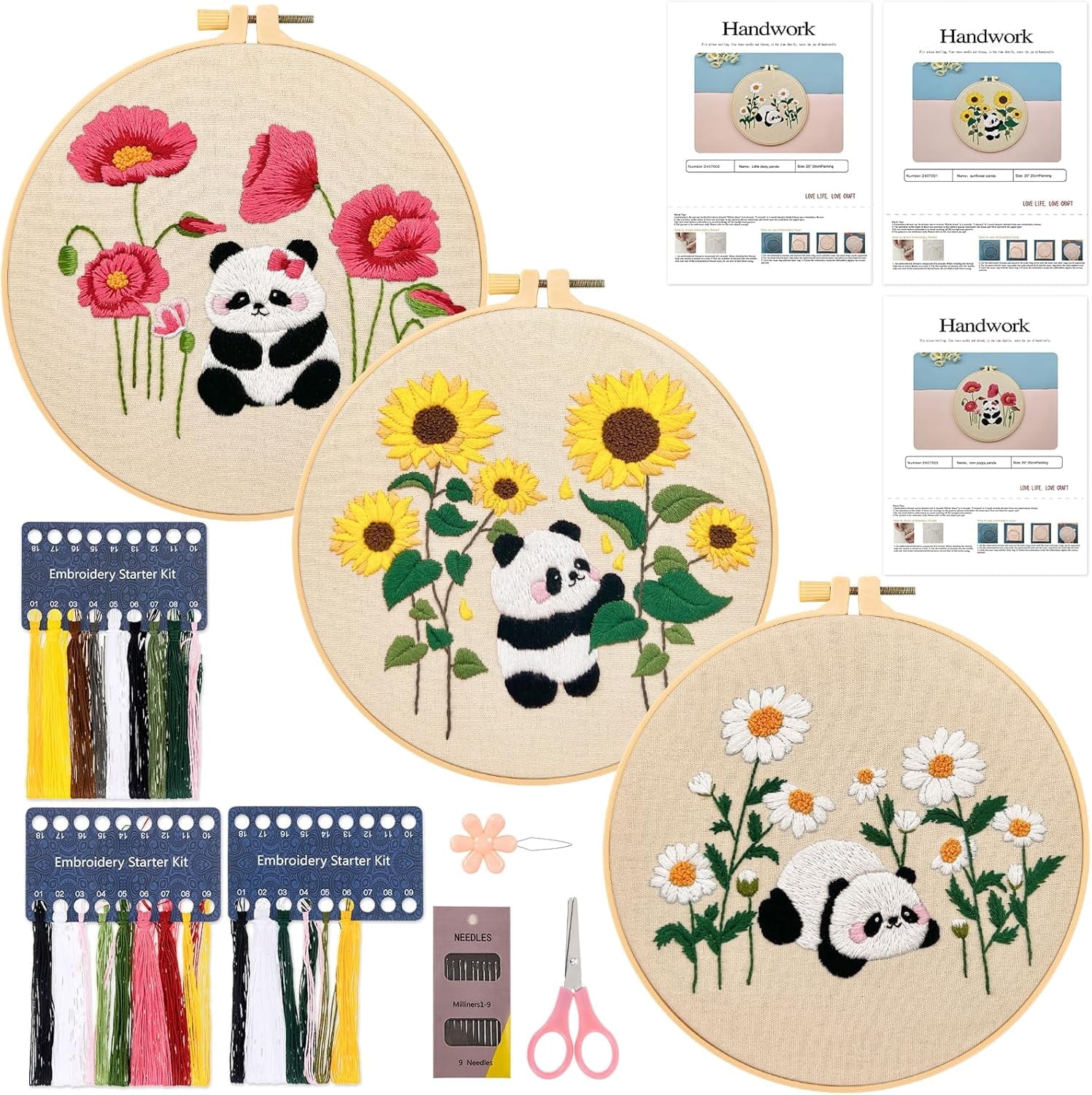 3 Pack Embroidery Kit for Beginners, Sewing Cross Stitch Starter Set ...