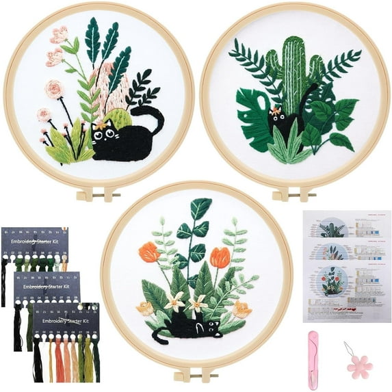 3 Pack Embroidery Kit for Beginners, Sewing Cross Stitch Starter Set ...