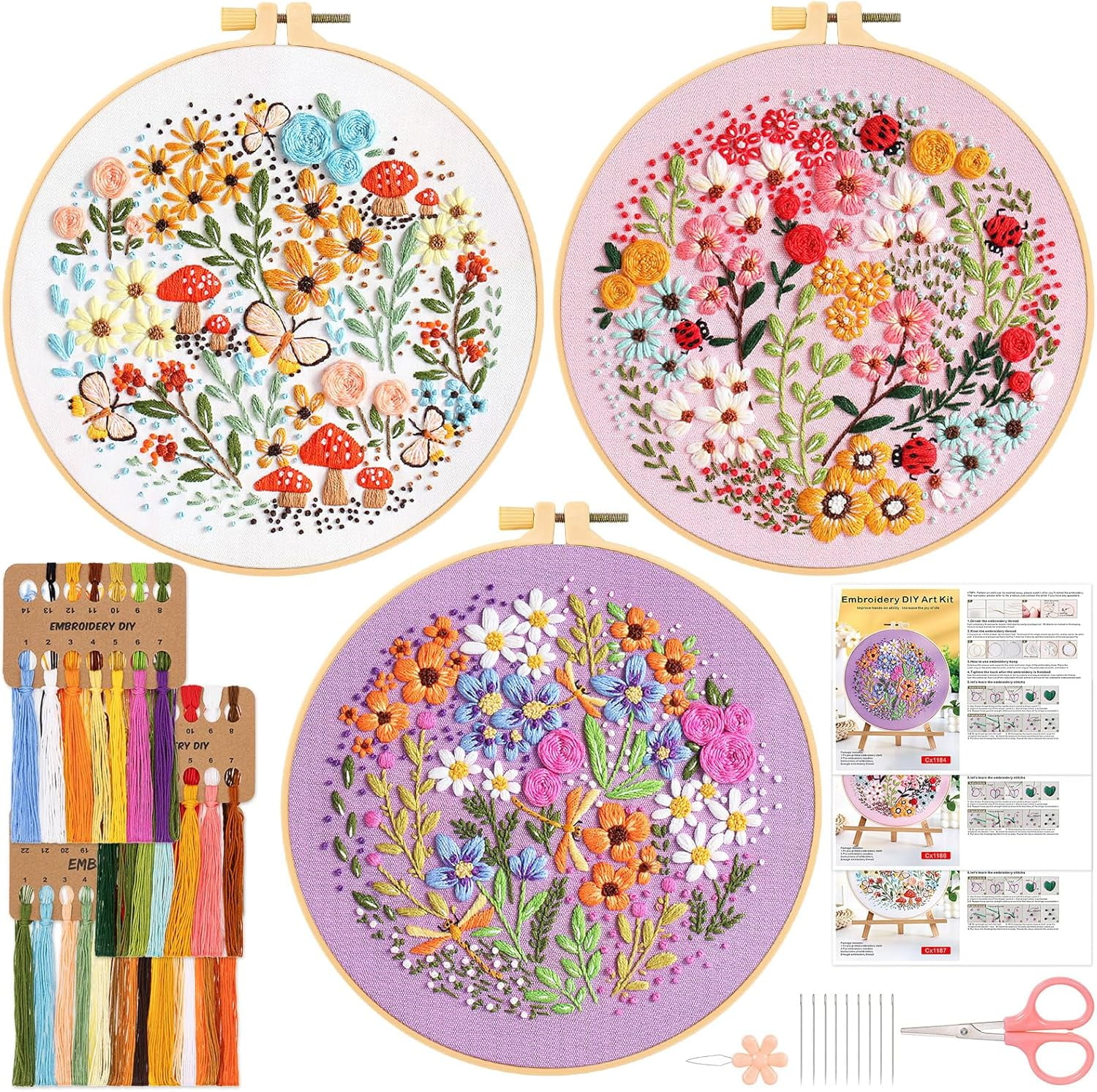 3 Pack Embroidery Kits for Beginners, Full Range of Cross Stitch ...